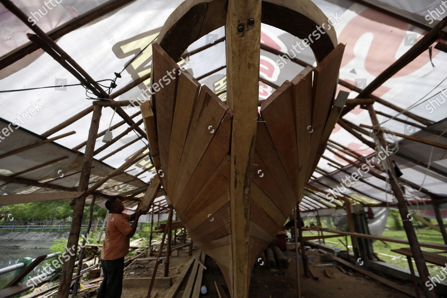 Boatbuilder Works Traditional Wooden Boat Factory Editorial Stock Photo ...