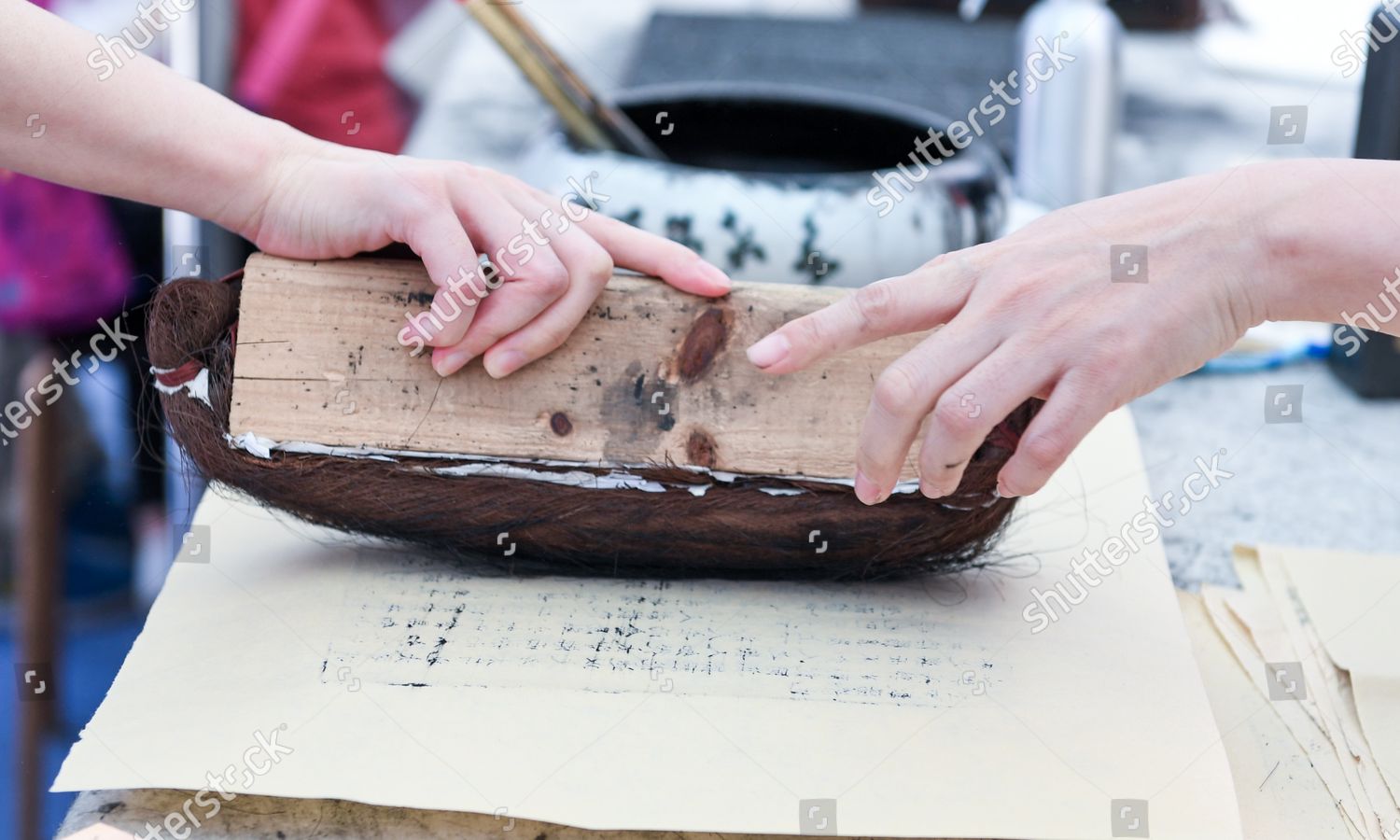 People Experience Chinese Woodblock Printing Technique Editorial Stock ...