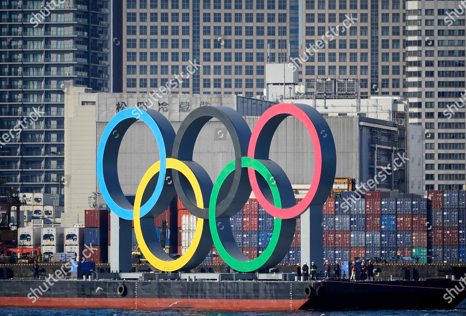 Olympic Rings Monument Transported Waterfront Odaiba Editorial Stock ...