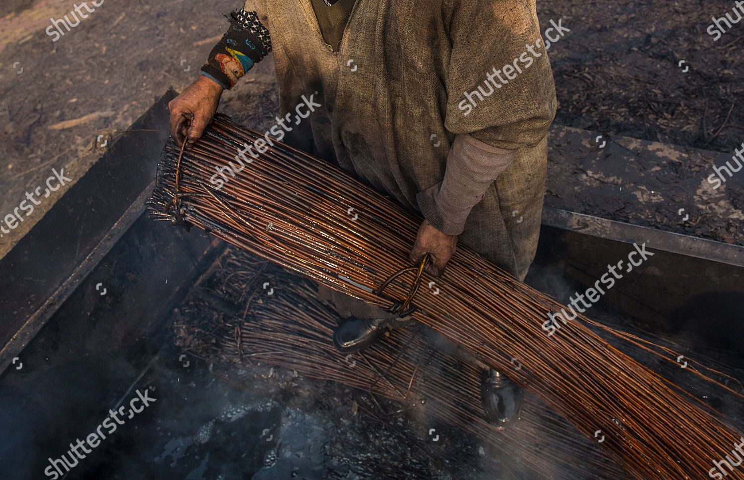 Worker Removes Wicker Sticks Water Boiler Editorial Stock Photo - Stock ...