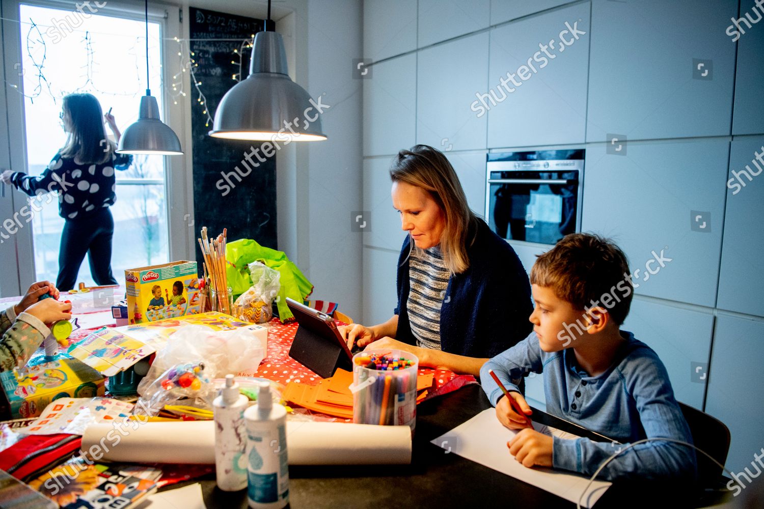 Mother Working Home Children Home Because Editorial Stock Photo - Stock ...