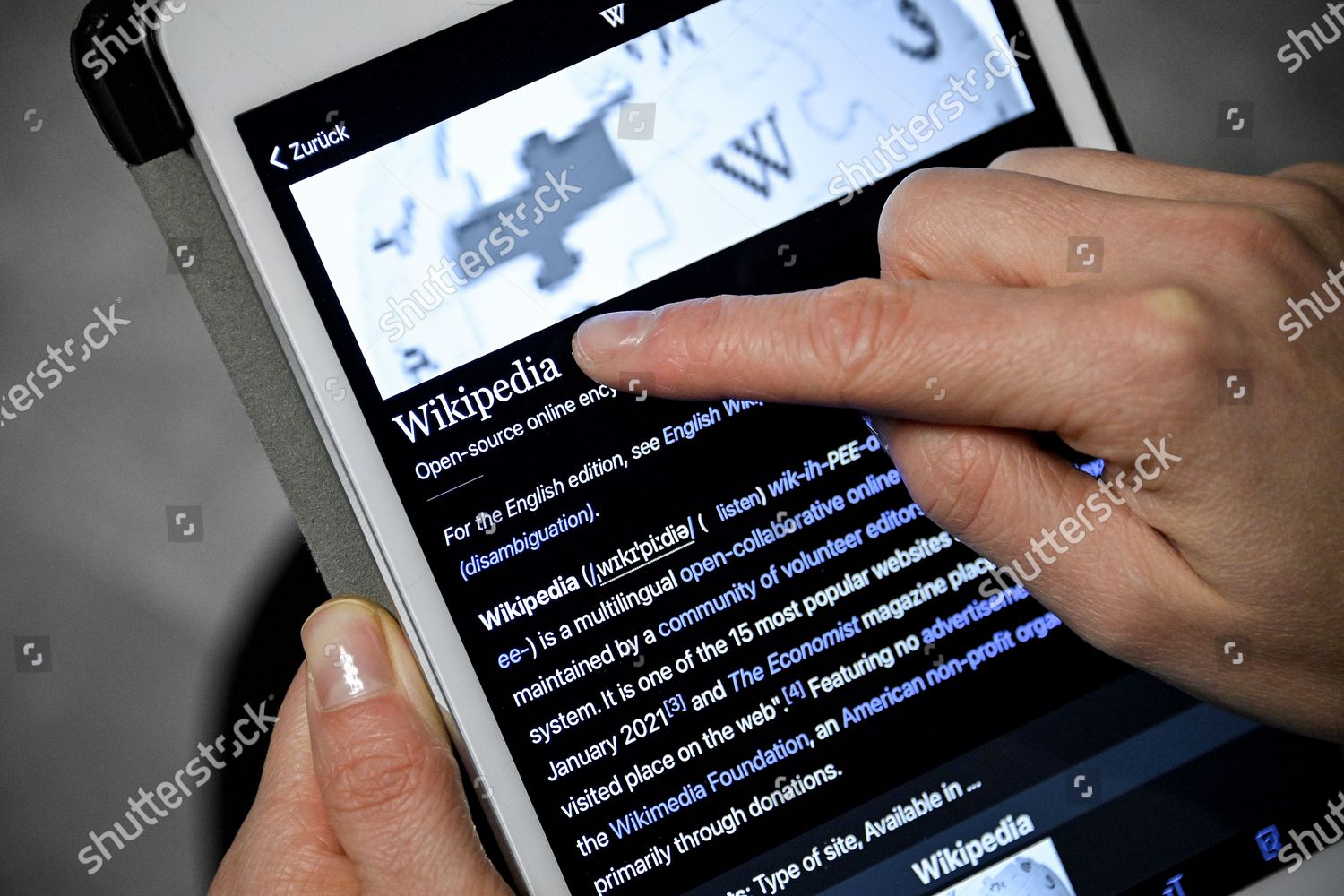 Closeup Image Shows Woman Using Wikipedia Editorial Stock Photo - Stock ...
