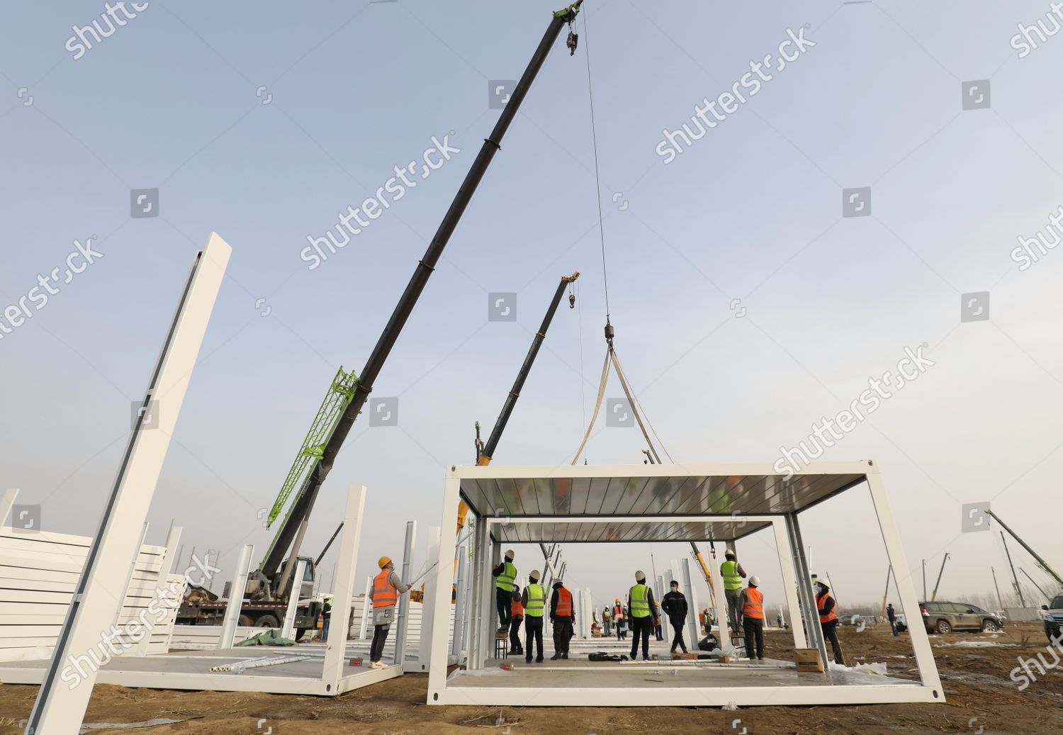 Workers Put Prefabs On Construction Site Editorial Stock Photo - Stock Image | Shutterstock