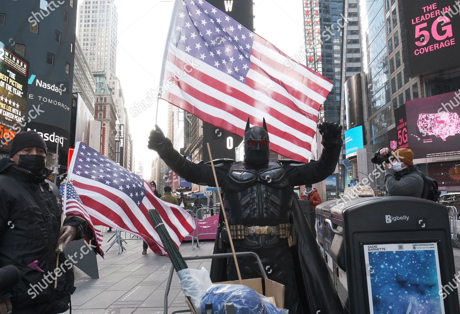 Batman Cosplayer Waves American Flag Times Editorial Stock Photo ...