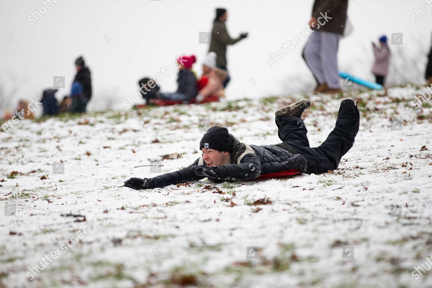 Londoners Sledding People Enjoy Snow Falling Editorial Stock Photo ...