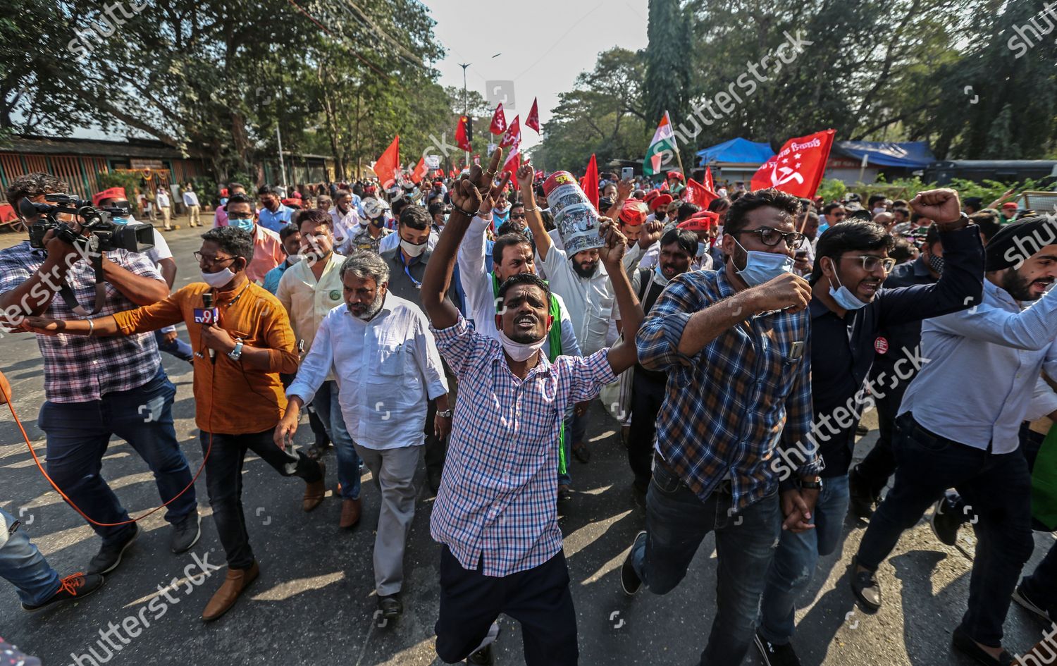 Indian Farmers Other Activists Shouts Slogans Editorial Stock Photo ...
