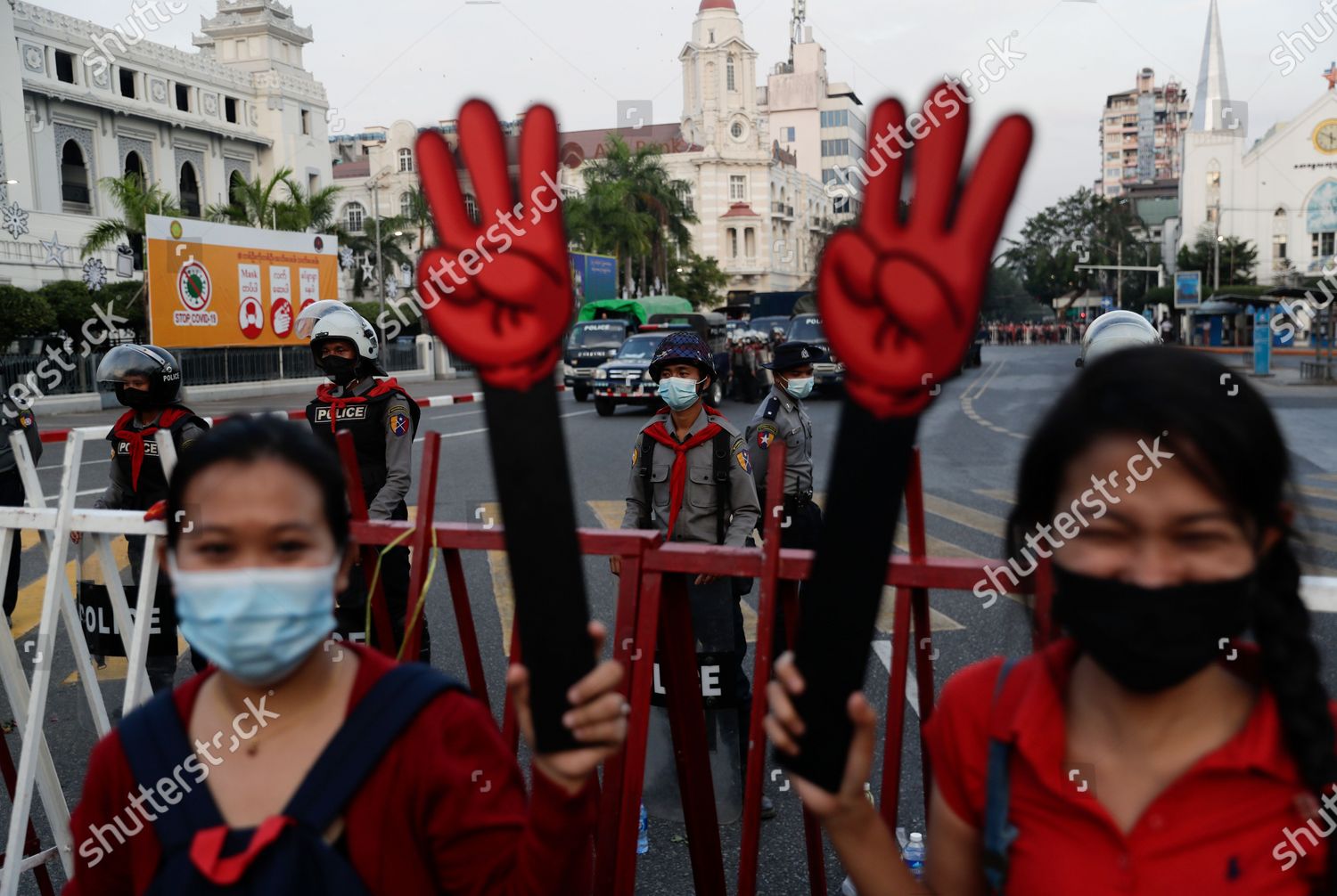 Two Girls Hold Threefingers Salute Signs Editorial Stock Photo - Stock ...