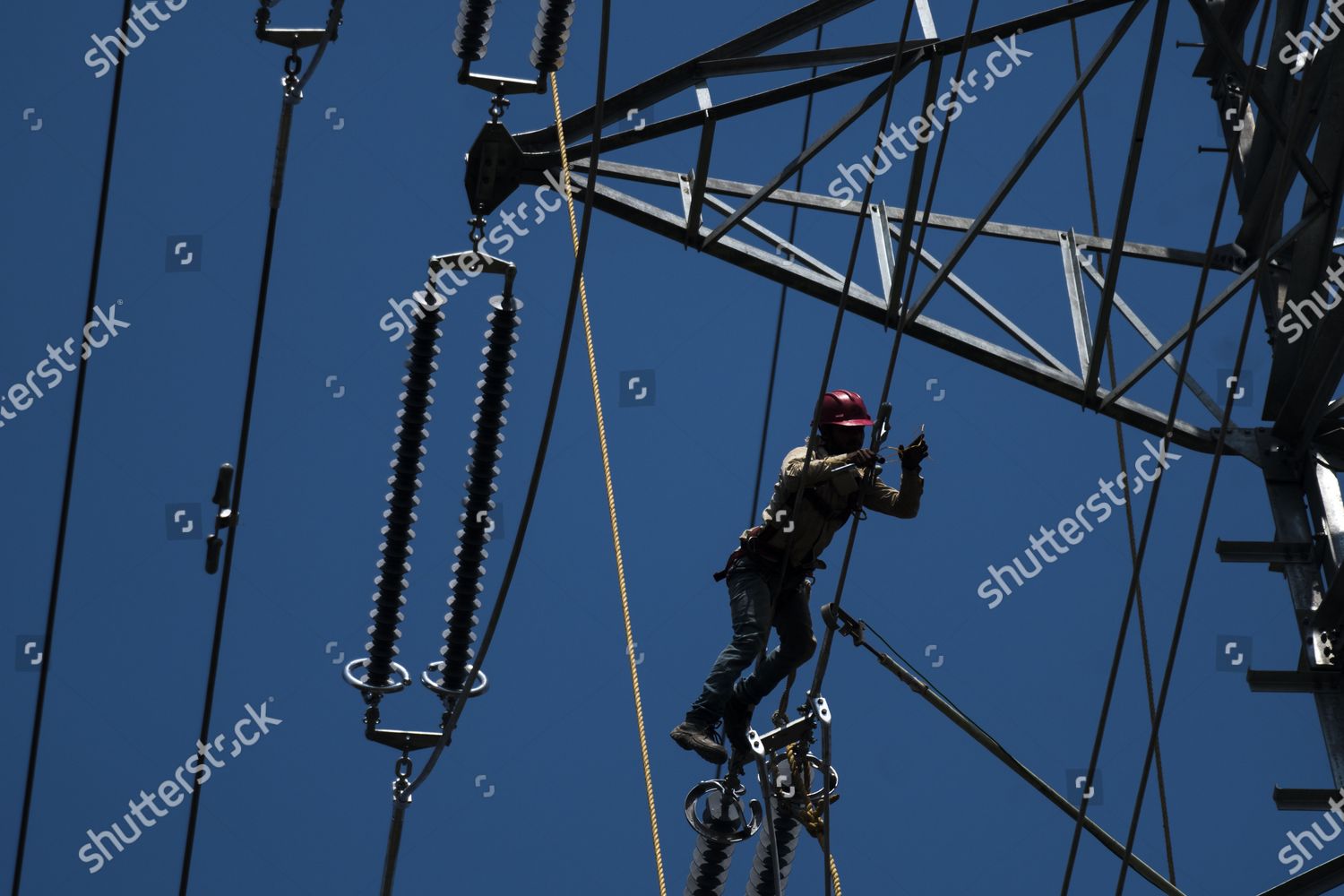 Worker Atop Electric Tower Kanjurmarg On Editorial Stock Photo - Stock ...