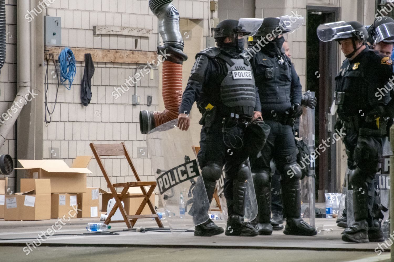 Riot Police Wait Inside Firehouse Several Editorial Stock Photo - Stock ...