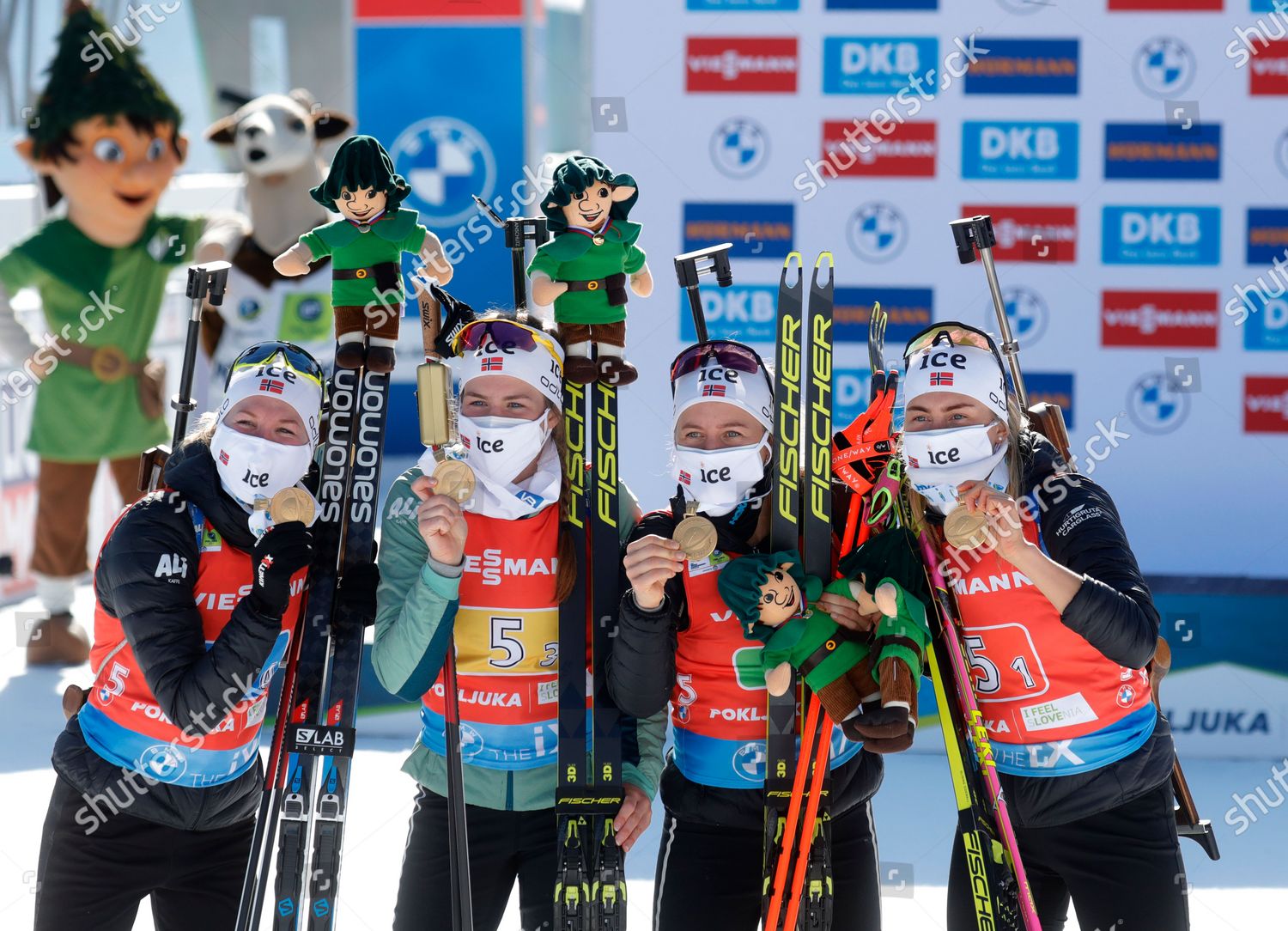 Norwegian Biathlon Team Celebrates Their Victory Editorial Stock Photo ...