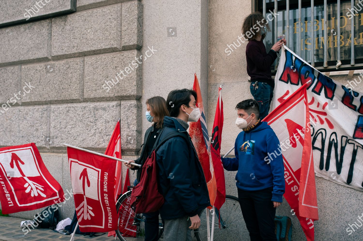 Students Holding Flags Putting Banners Showing Editorial Stock Photo ...