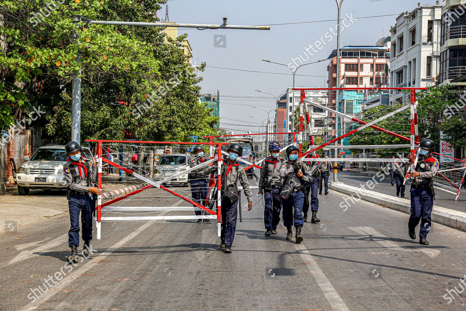 Police Carry Barricade Block Street During Editorial Stock Photo ...