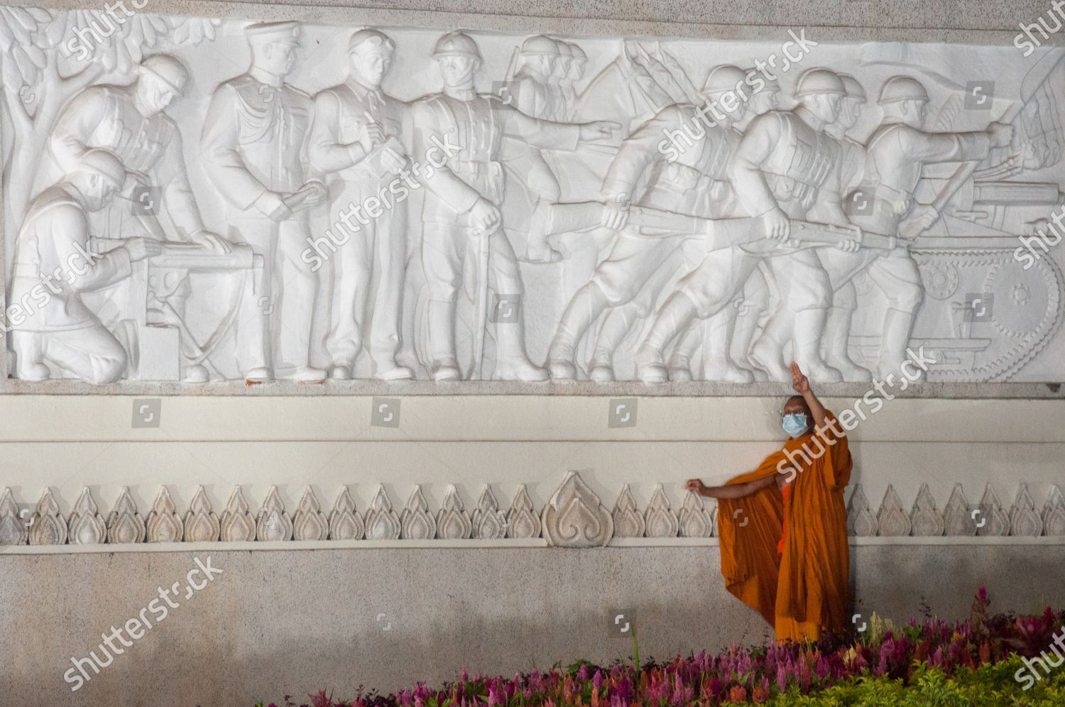 Monk Makes Three Finger Salute Front Editorial Stock Photo - Stock ...