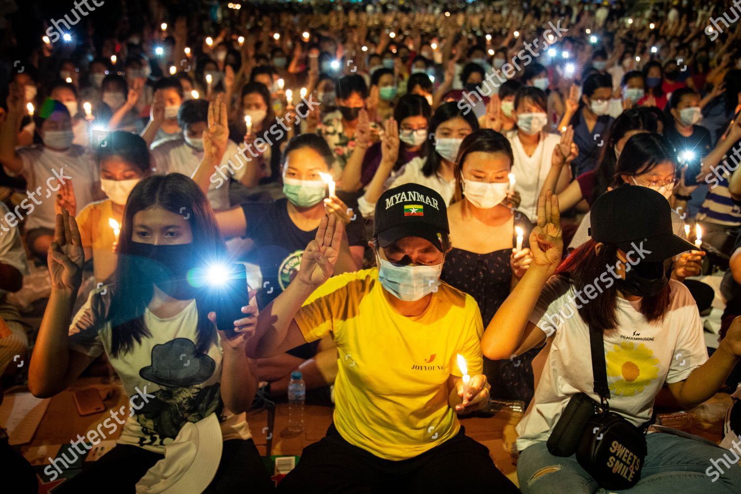 Protesters Make Threefinger Salute Tears They Editorial Stock Photo ...