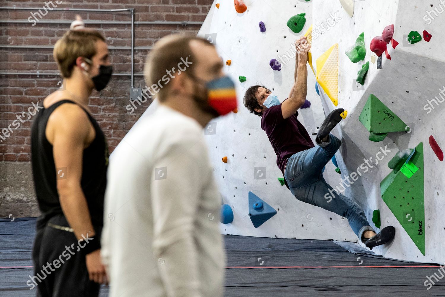 CLIMBER R WEARS FACE MASK HE Editorial Stock Photo - Stock Image ...