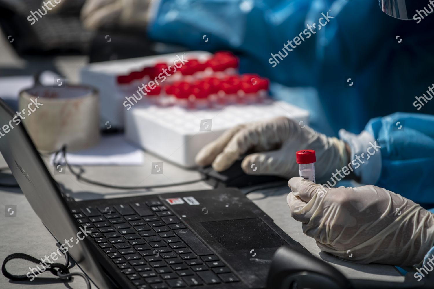 Worker Register Specimen Collection Bottle Mobile Editorial Stock Photo ...
