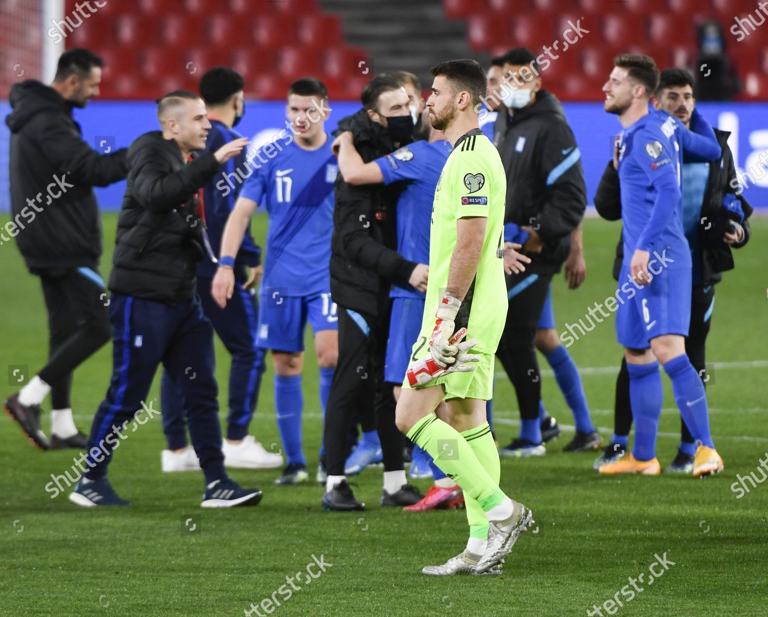 GREEK PLAYERS CELEBRATE PRESENCE SPANISH GOALKEEPER Editorial Stock ...