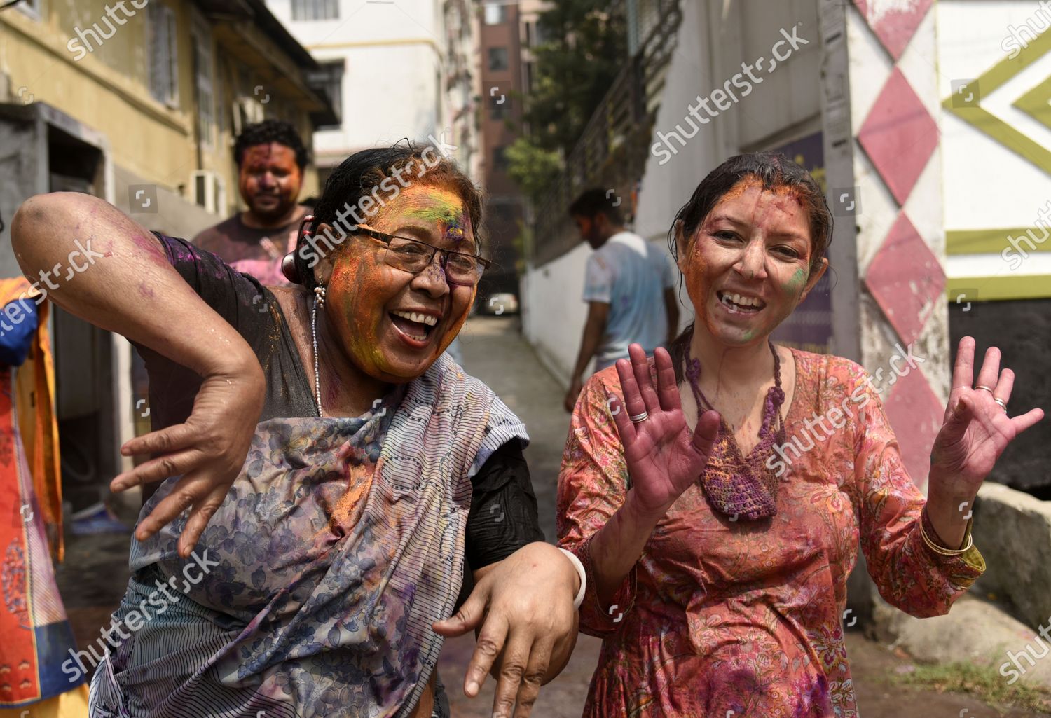 Women Playing Holi Front Their Residence Editorial Stock Photo - Stock ...