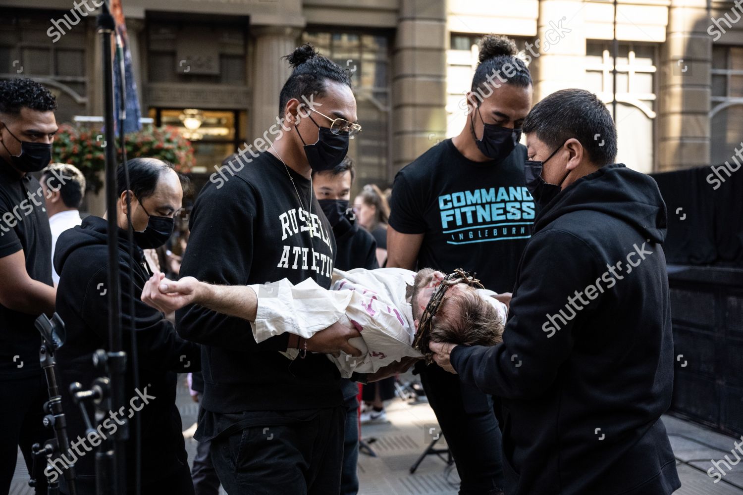 Crew Members Carry Tim Watkins Portraying Editorial Stock Photo - Stock ...