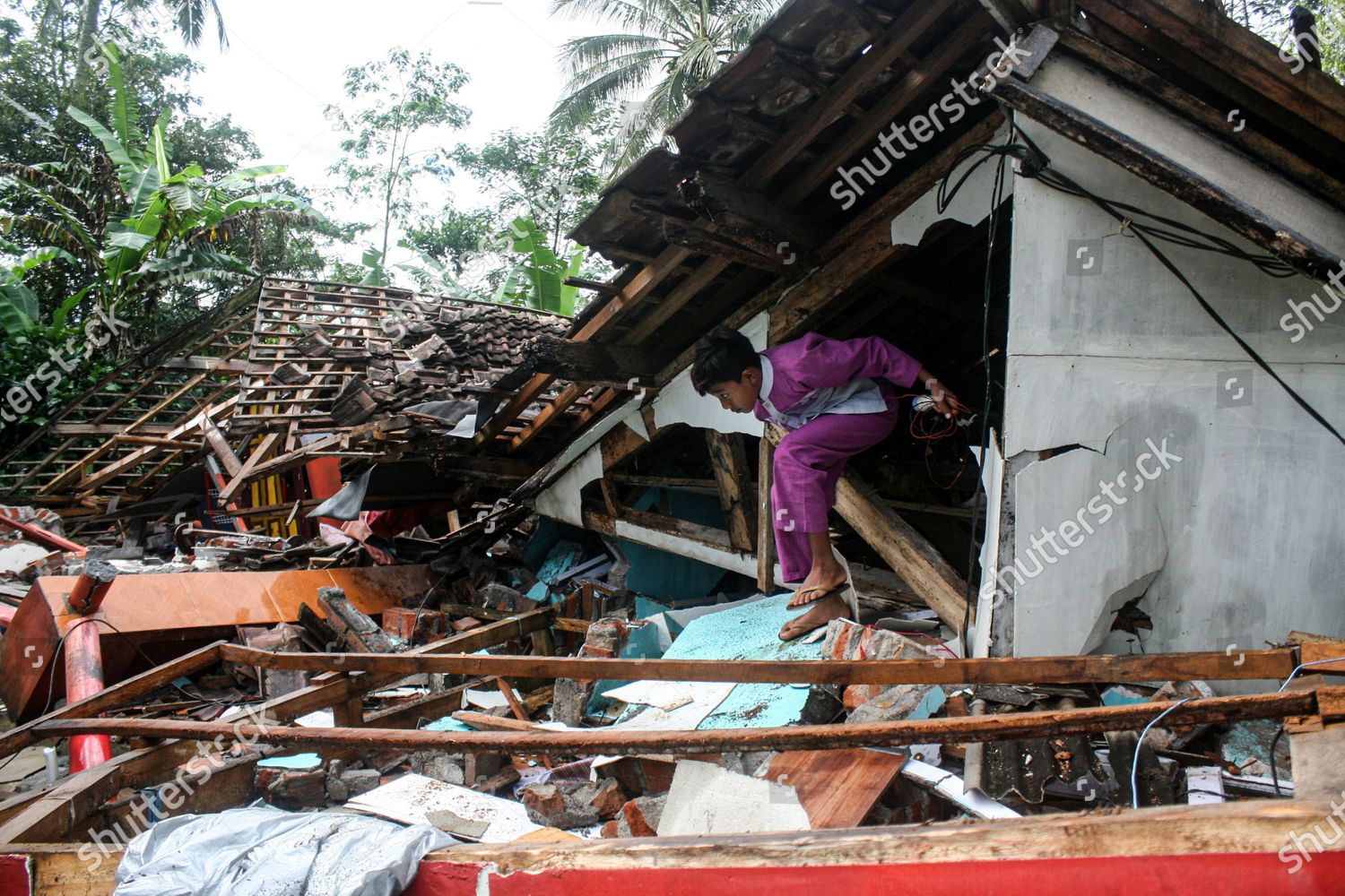 Boy Exits Damaged House After 61 Editorial Stock Photo - Stock Image ...