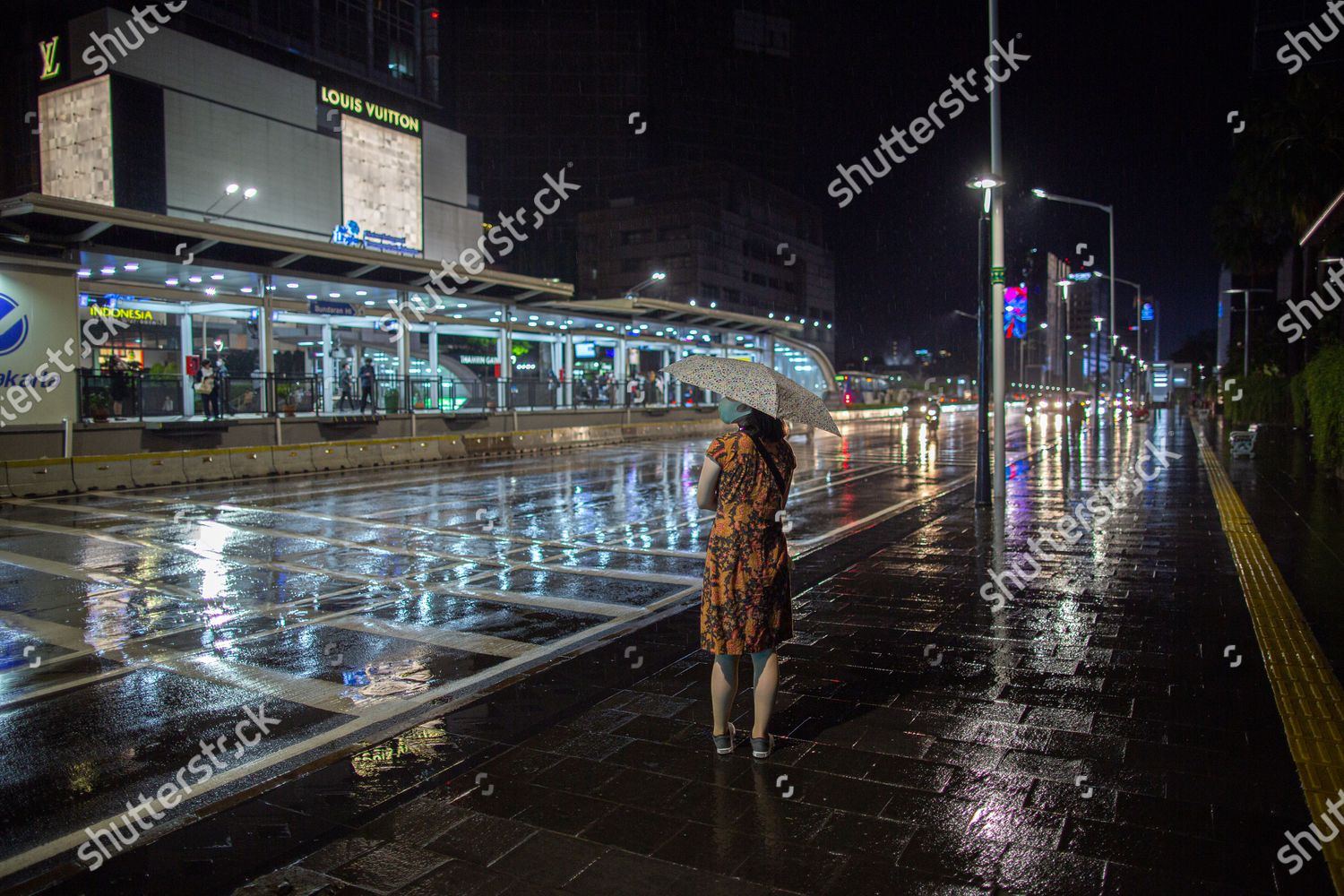Woman Wear Protective Face Masks Umbrella Editorial Stock Photo - Stock ...