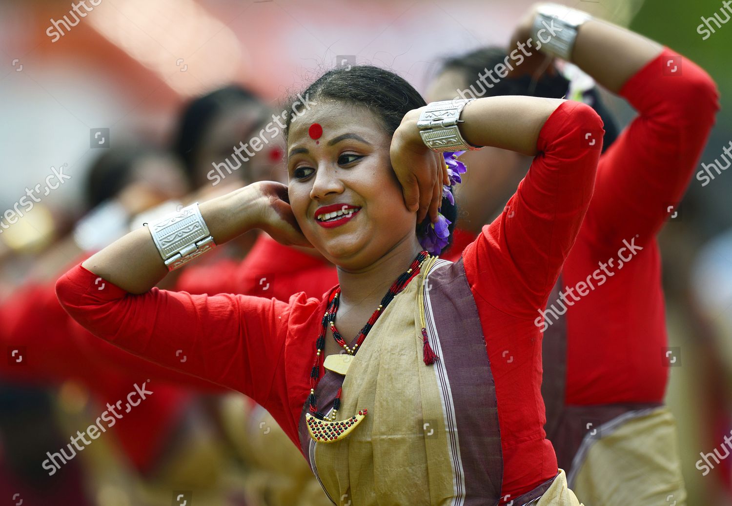 Girls Perform Traditional Bihu Dance On Editorial Stock Photo - Stock ...