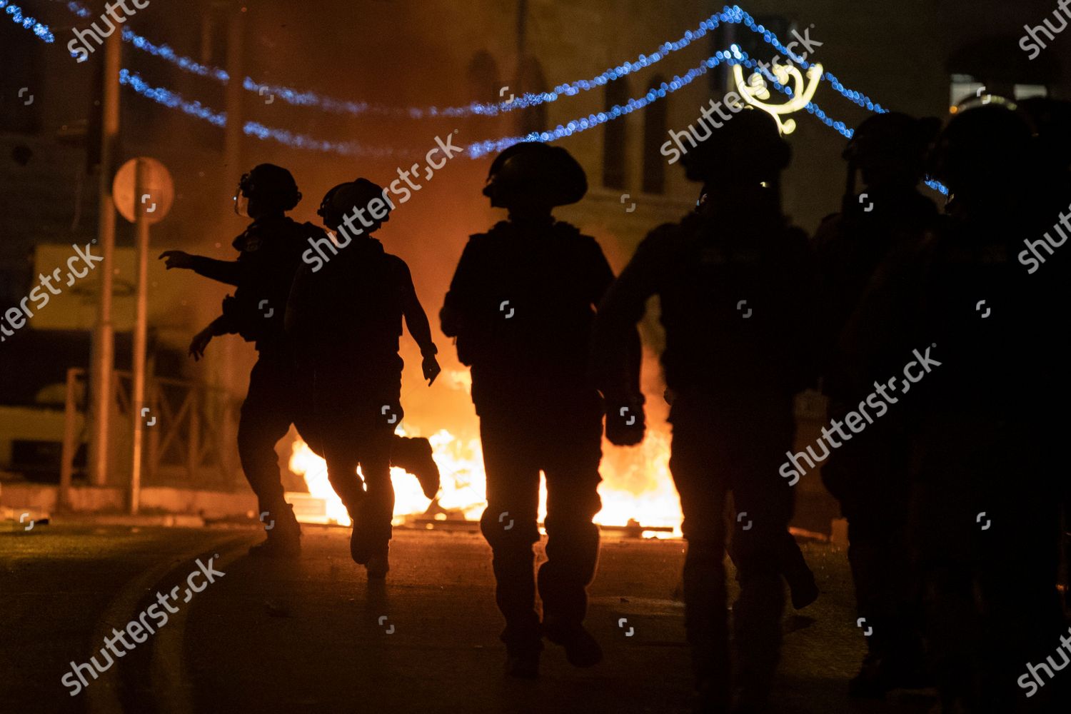 Israeli Police Stand Next Burning Barricade Editorial Stock Photo ...