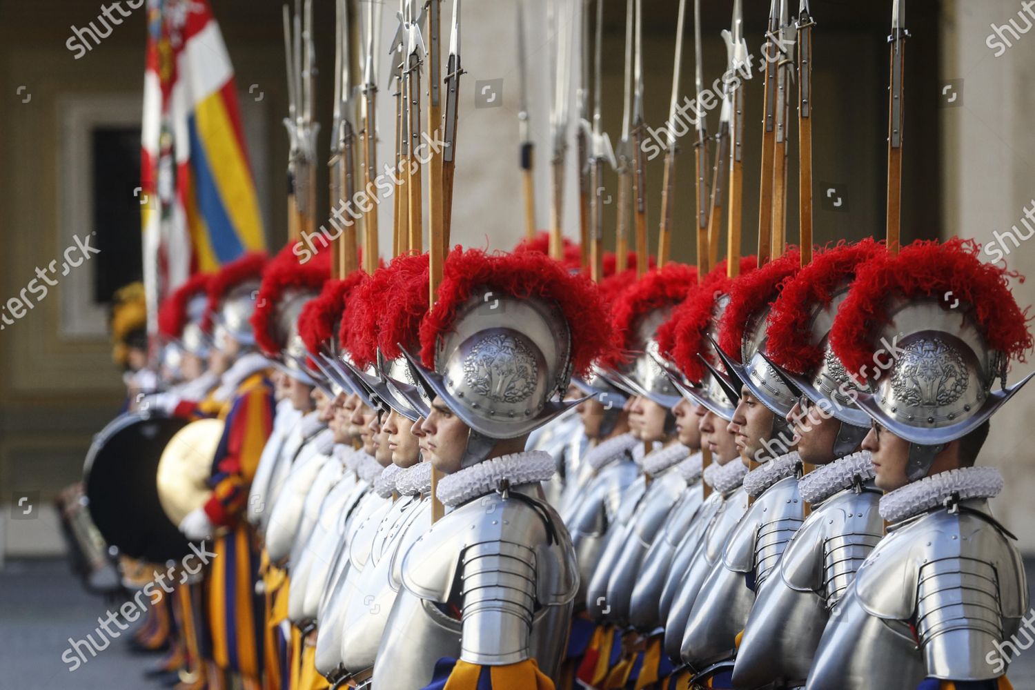 Papal Swiss Guards Stand Attention During Editorial Stock Photo - Stock ...