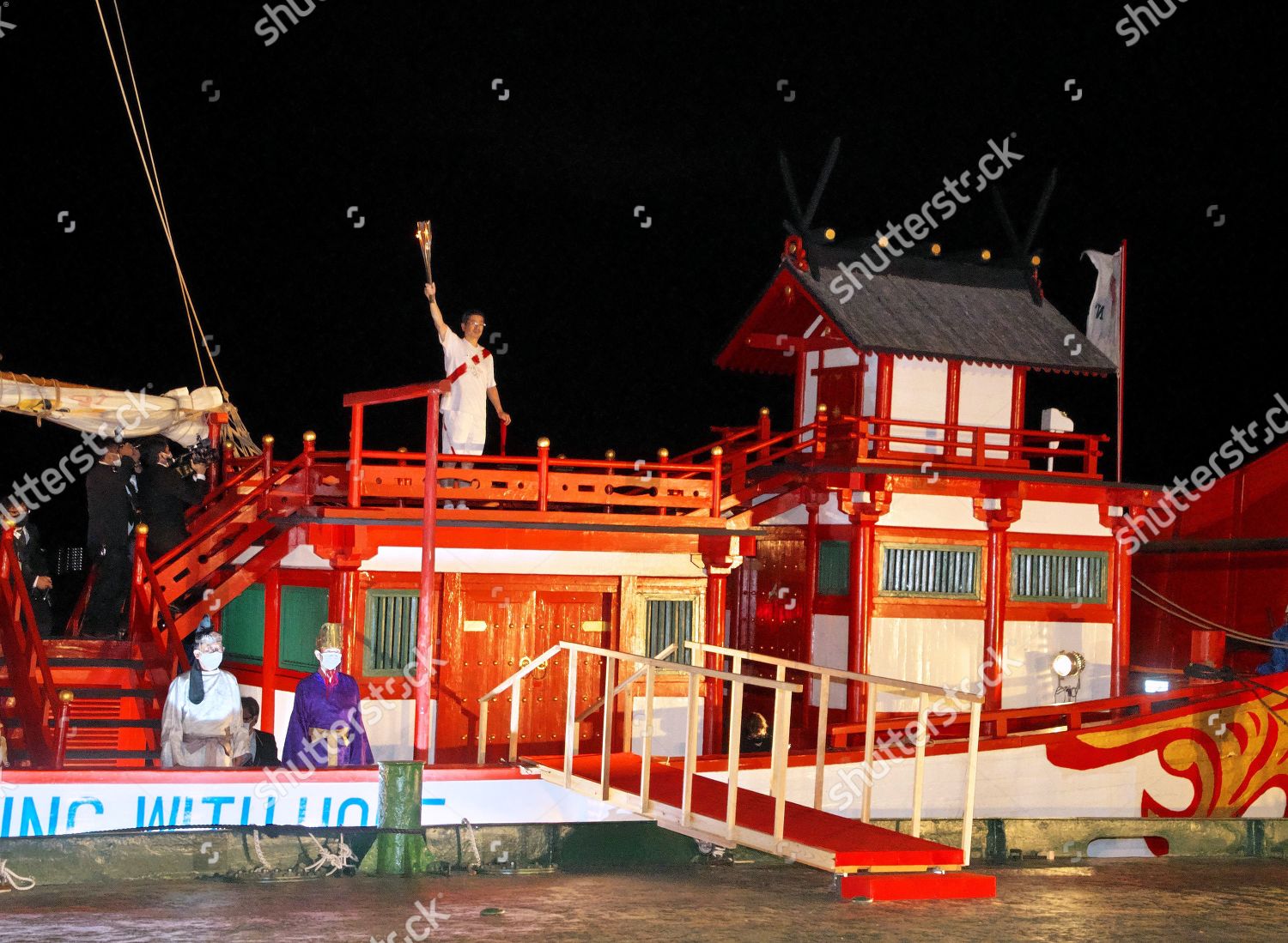 Torchbearer Poses Camera On Reconstructed Ship Editorial Stock Photo ...