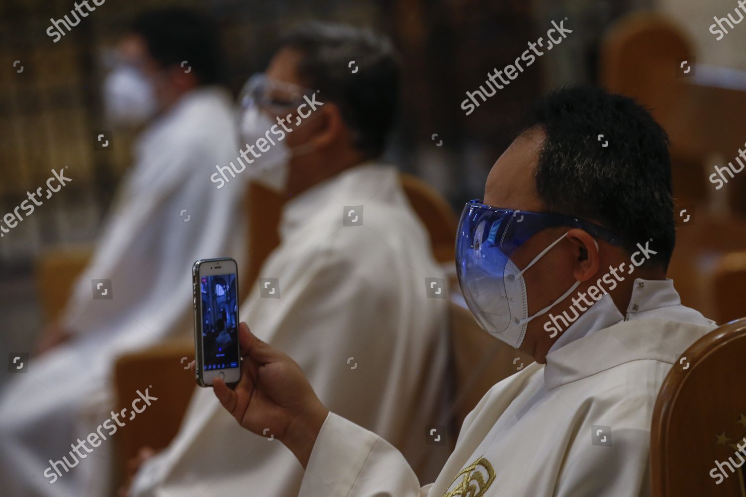 Catholic Priest Uses Smartphone Take Footage Editorial Stock Photo ...