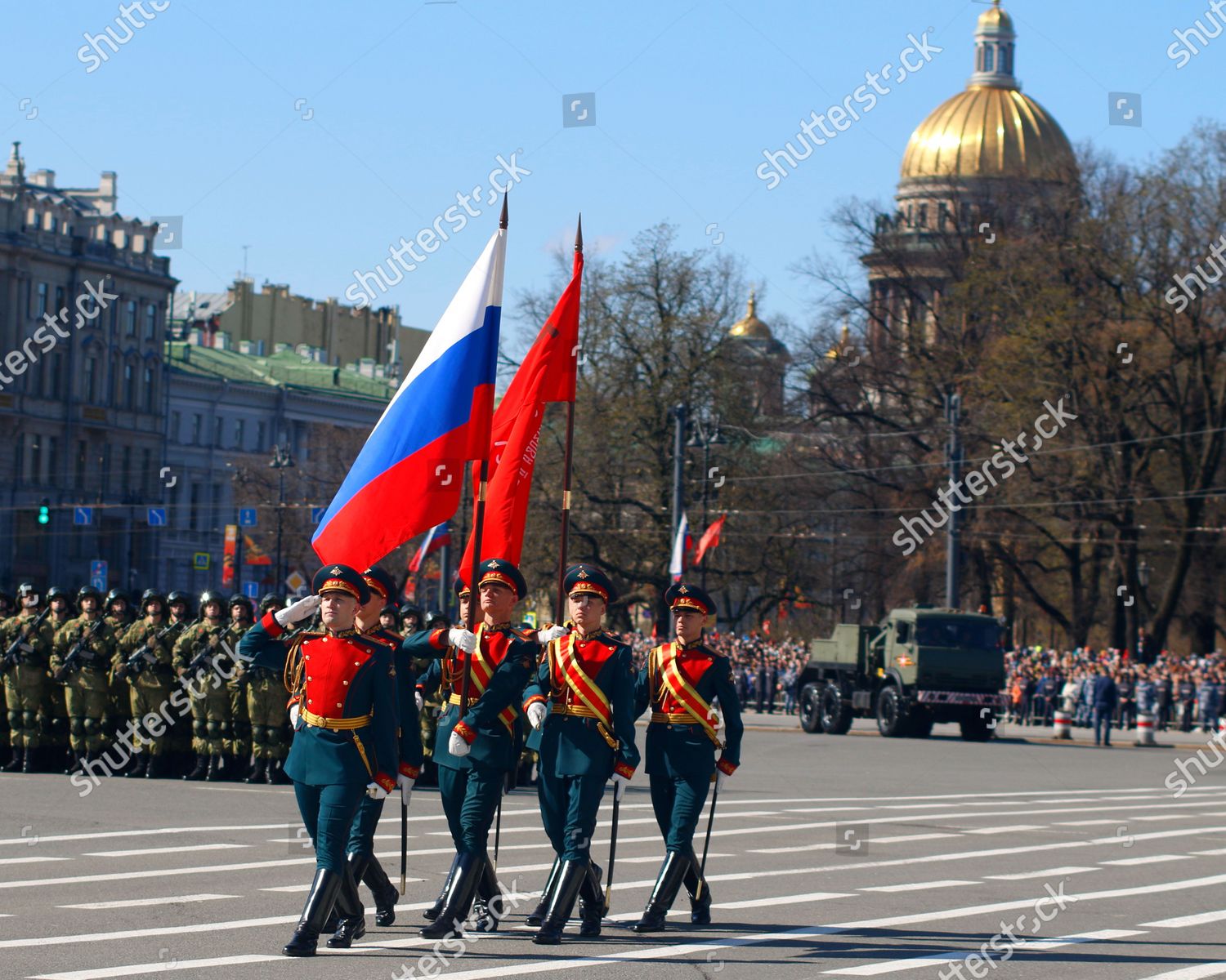 Soldiers Russian Army March Flags On Editorial Stock Photo - Stock ...