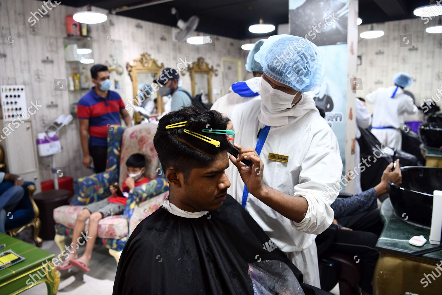 Barbers Wearing Personal Protective Equipment Ppe Editorial Stock Photo ...