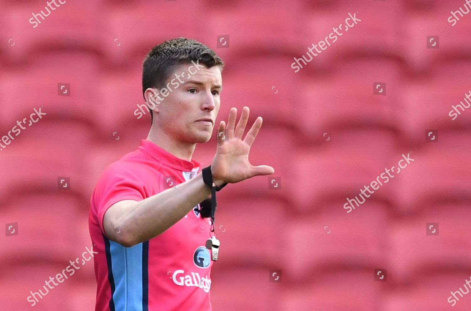 Referee Craig Maxwellkeys Indicates Gloucester 5 Editorial Stock Photo ...