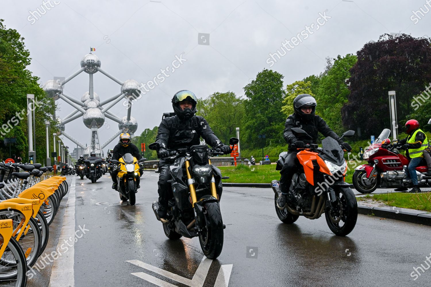 Demonstration Belgian French Bikers Atomium Against Editorial Stock ...