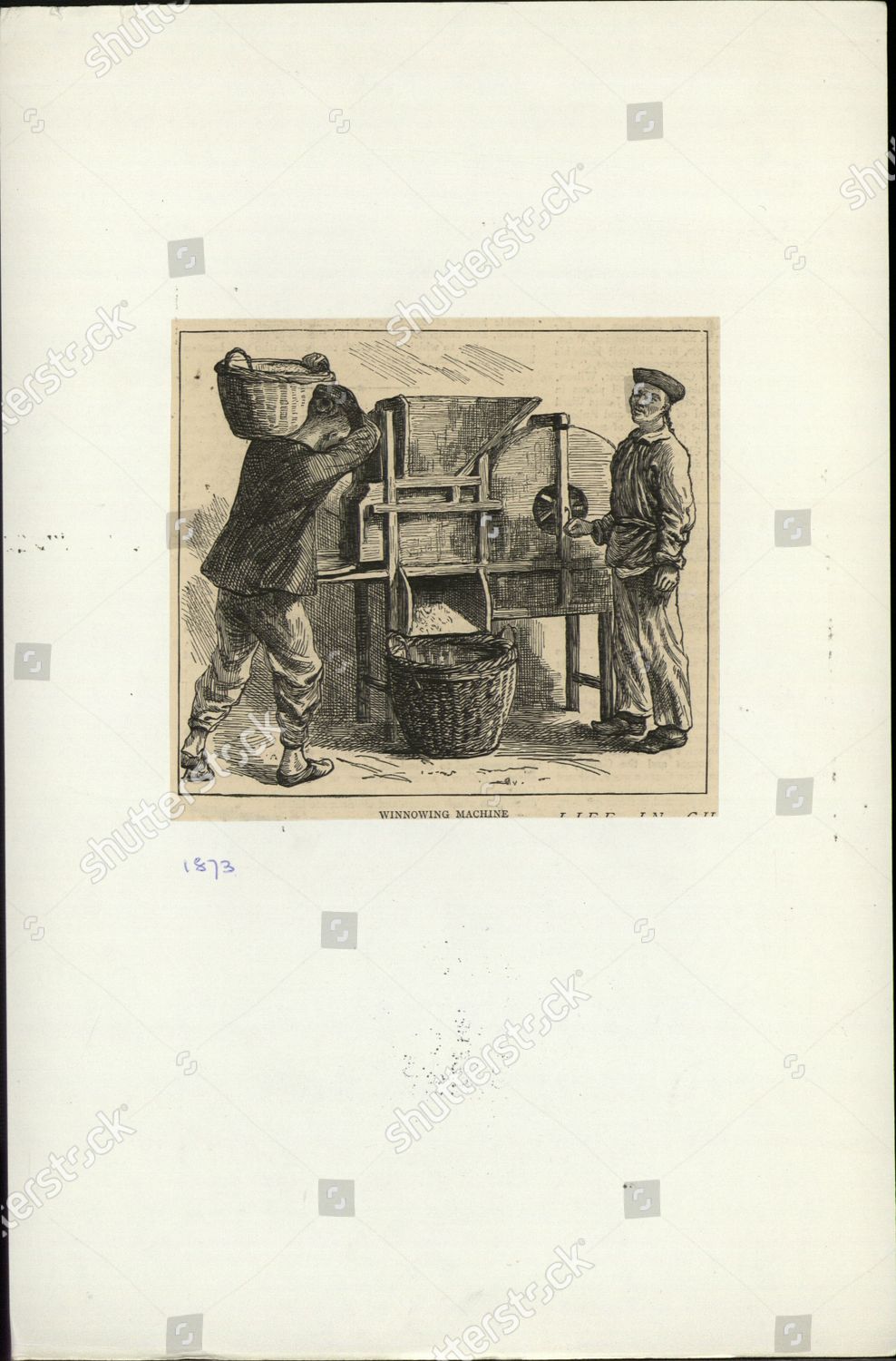 Illustration Two Workers Using Chinese Winnowing Editorial Stock Photo ...