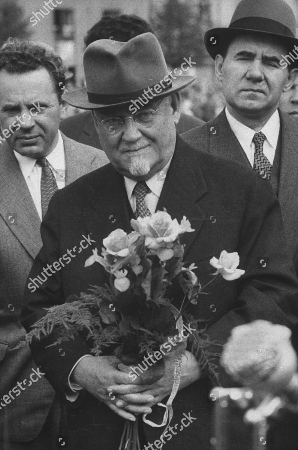 Nikolai Bulganin Holding Roses Given Him Editorial Stock Photo - Stock ...