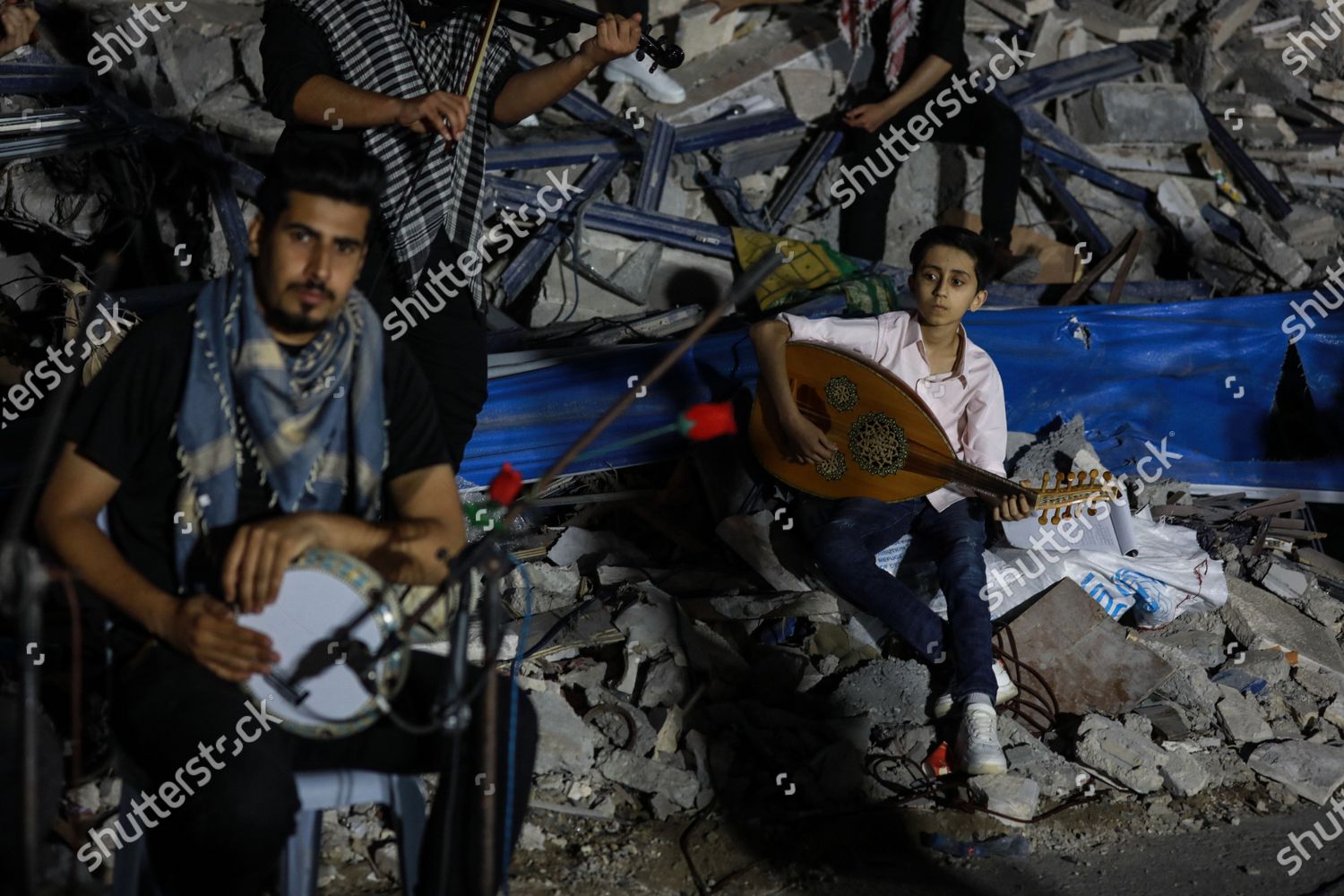 Palestinian Singers Perform On Rubble Building Editorial Stock Photo ...