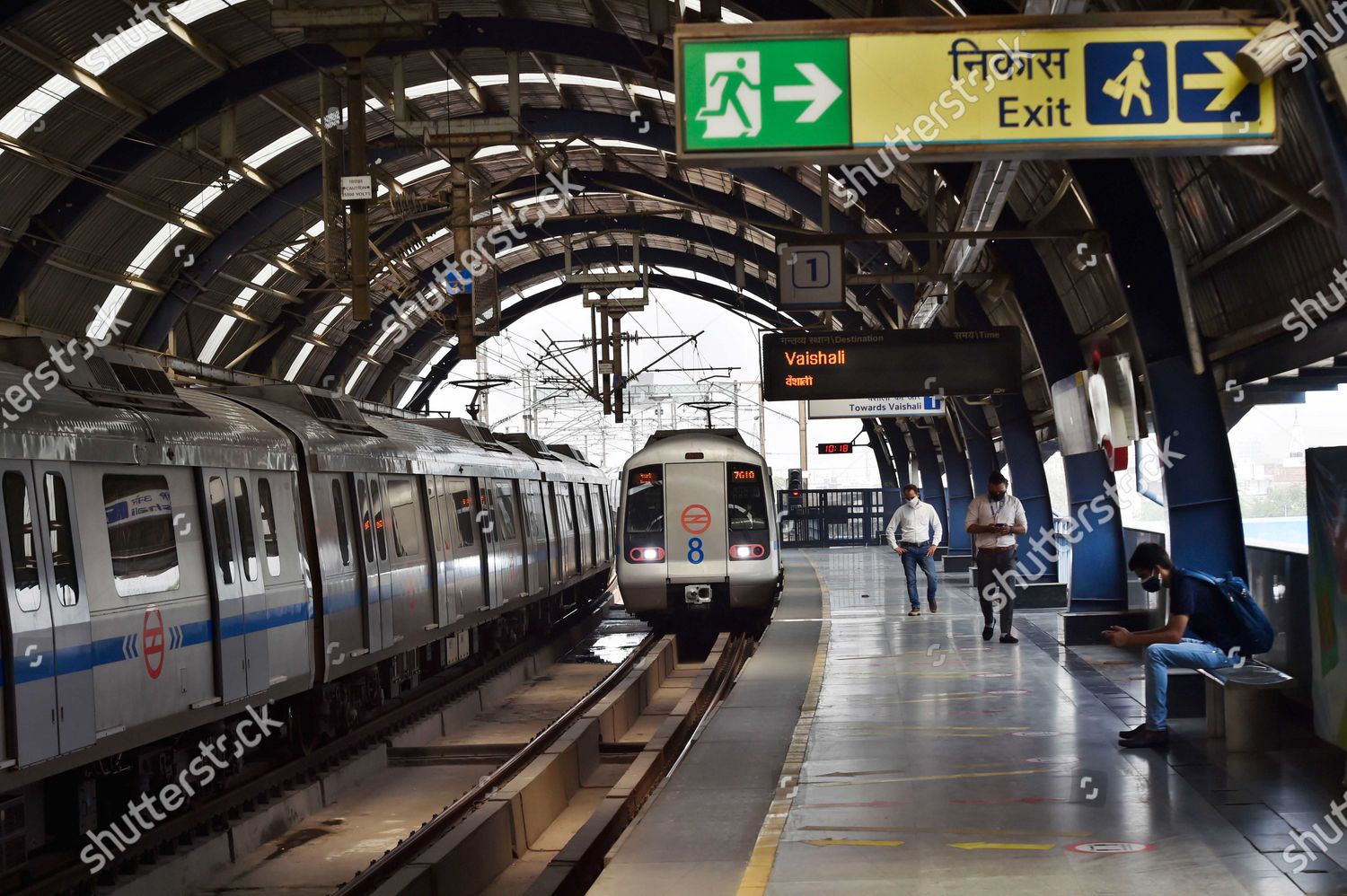 Blue Line Metro Train Between Vaishali Editorial Stock Photo - Stock ...