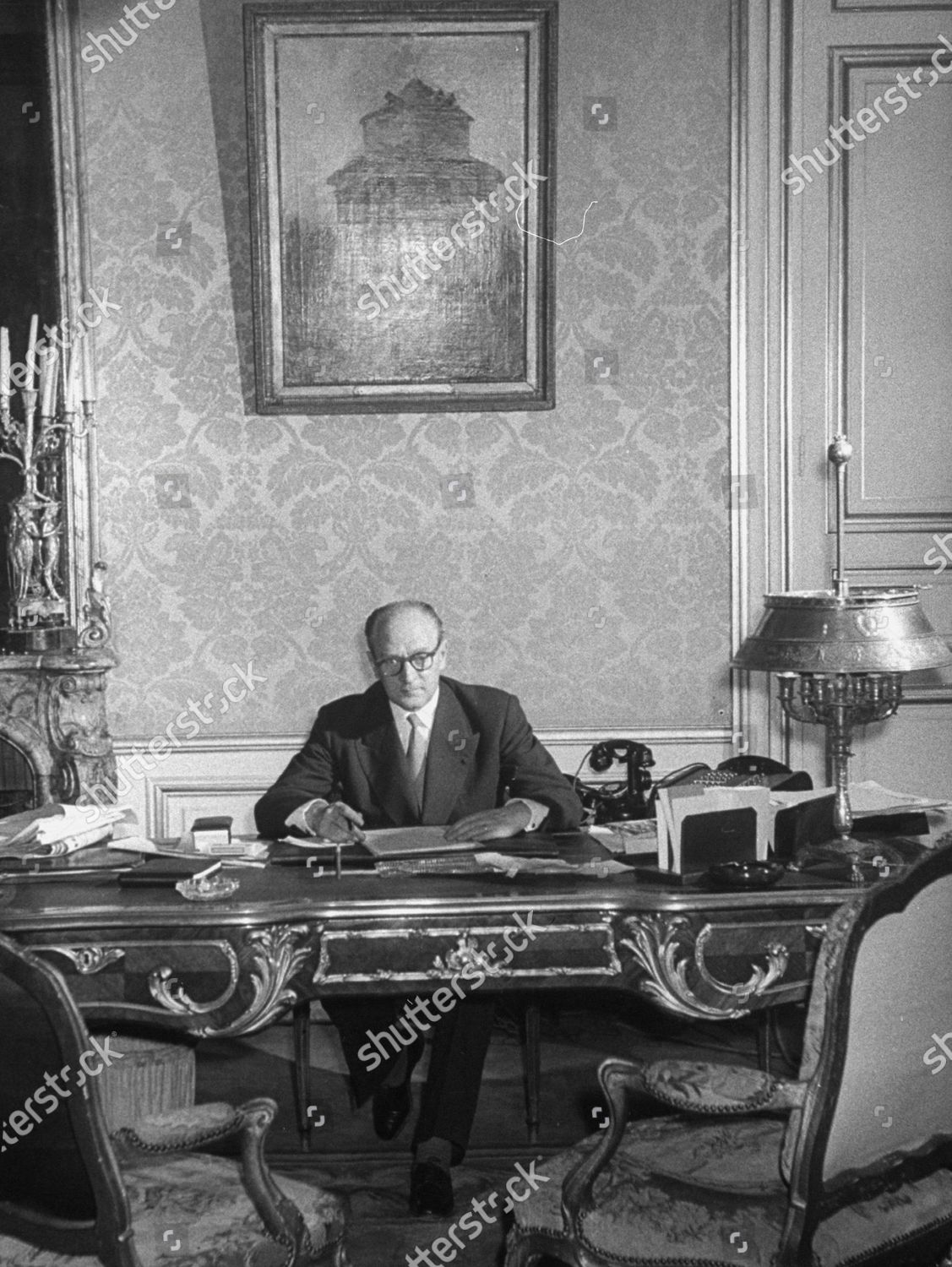 French Leader Guy Mollet Sitting His Editorial Stock Photo - Stock ...