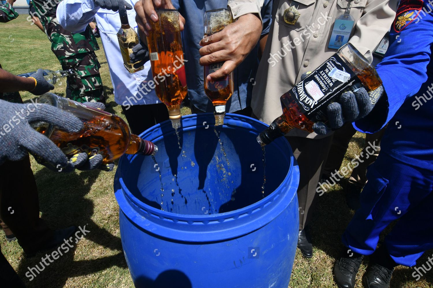 Officers Destroy Alcoholic Beverages Confiscated Not Editorial Stock ...