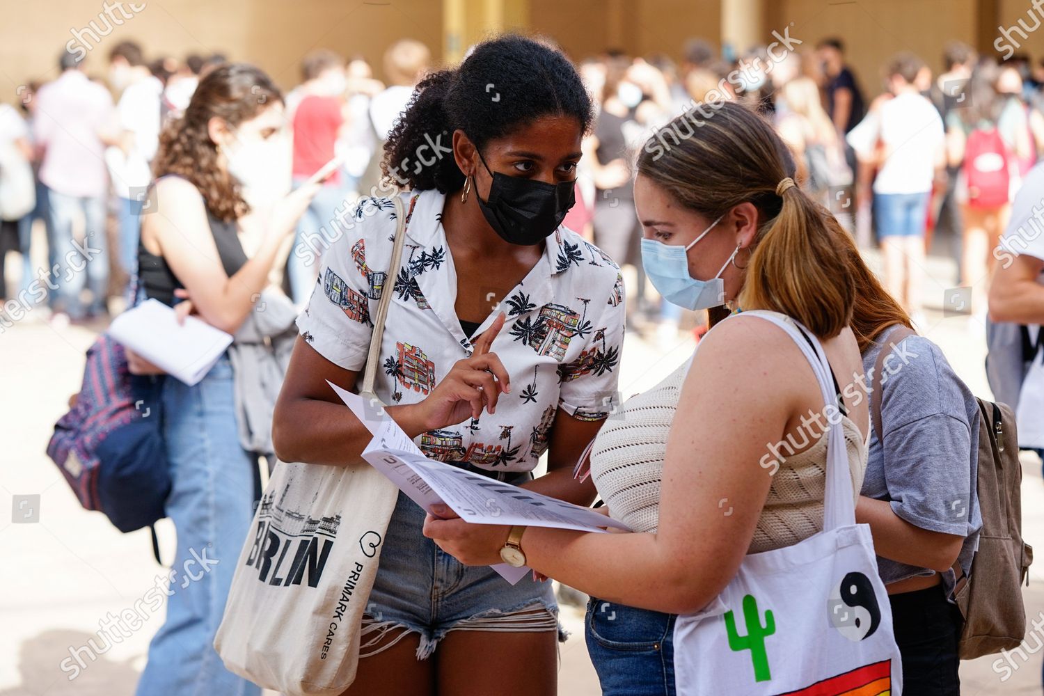 Conversation Between Three Students After First Editorial Stock Photo ...
