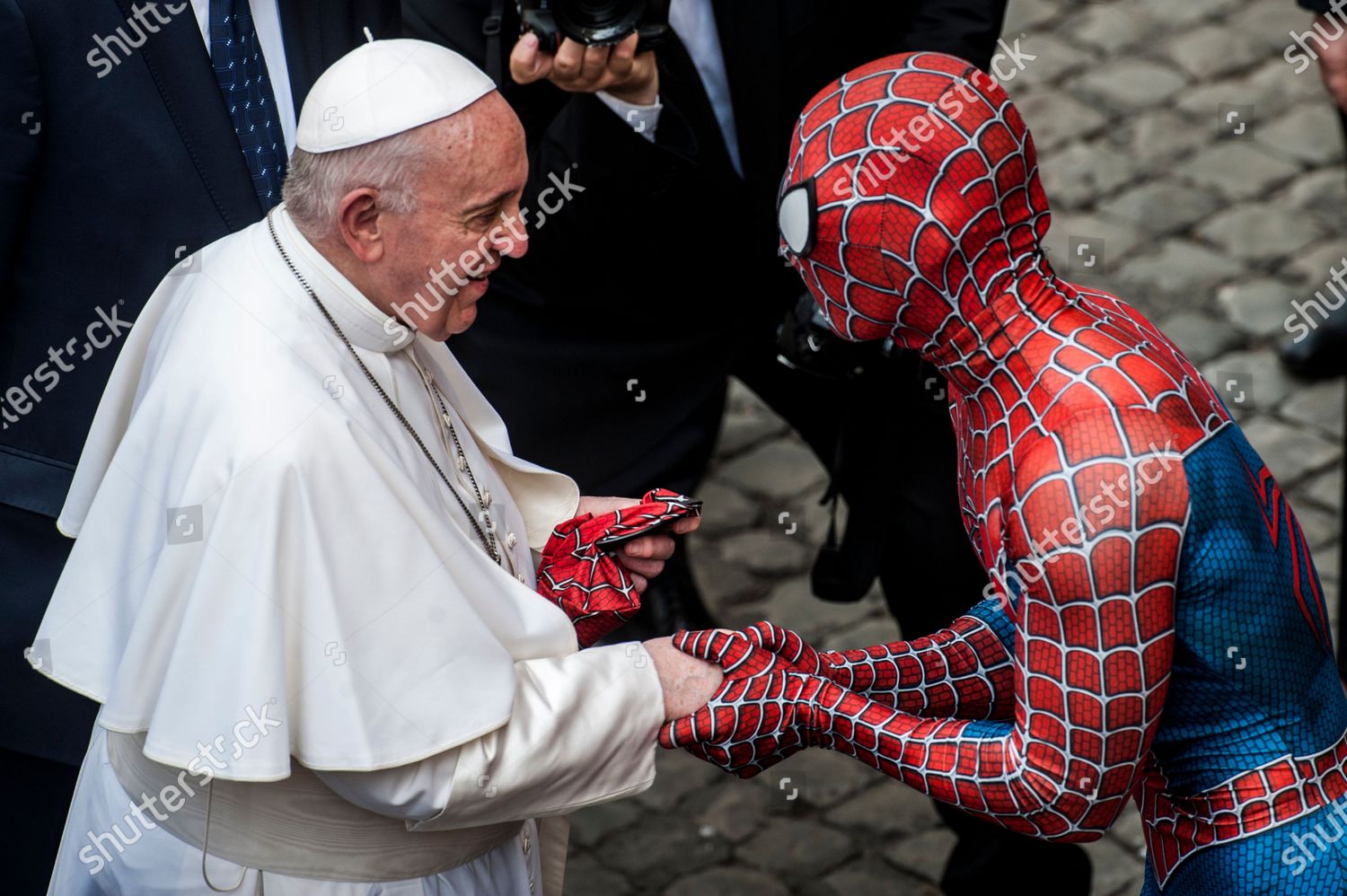 Pope Francis Greets Spiderman During His Editorial Stock Photo - Stock ...