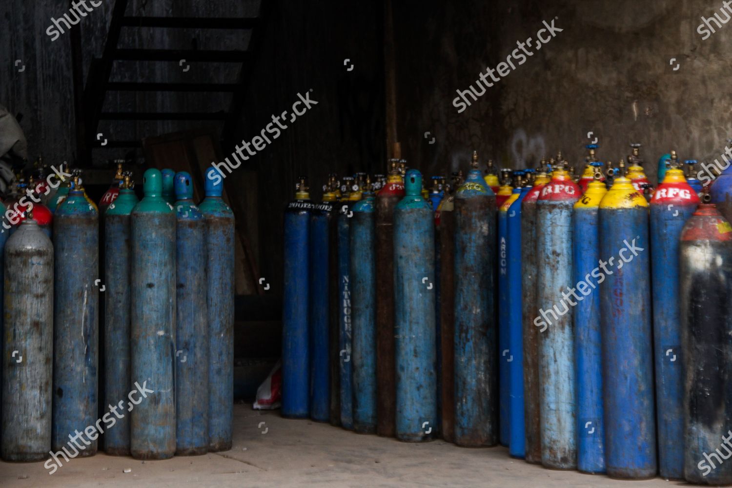 Empty Oxygen Tanks Seen Piled Oxygen Editorial Stock Photo - Stock ...