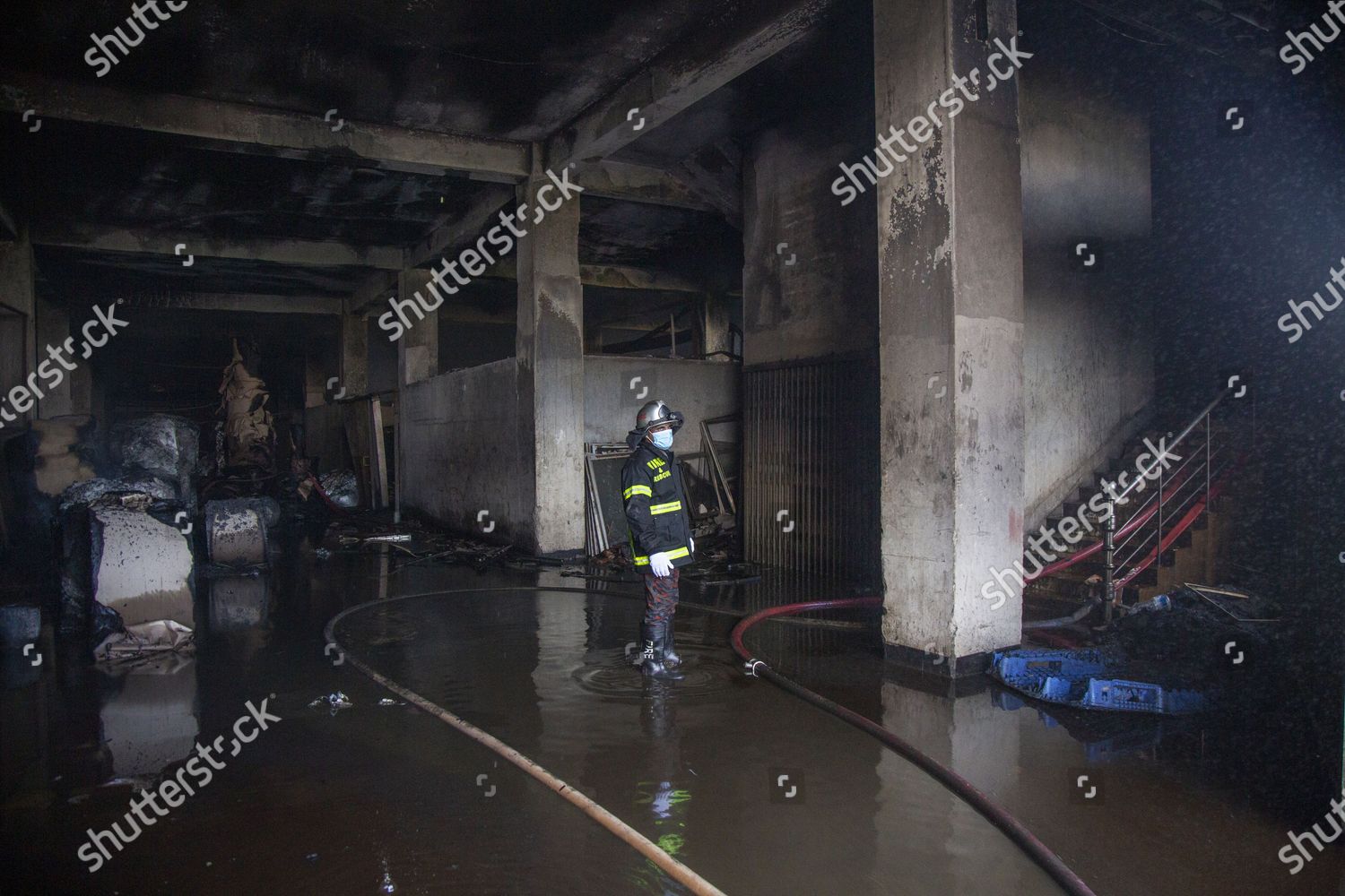 Firefighters Stand Inside Factory After Masive Editorial Stock Photo ...