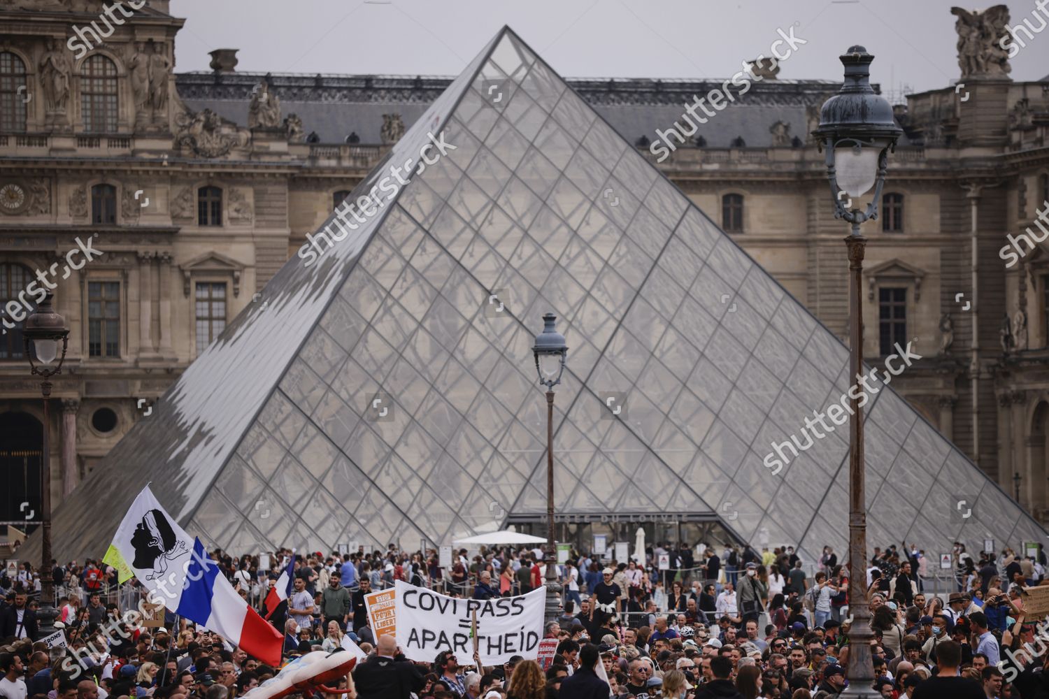 Thousands Protesters Gather By Louvre Pyramid Editorial Stock Photo ...