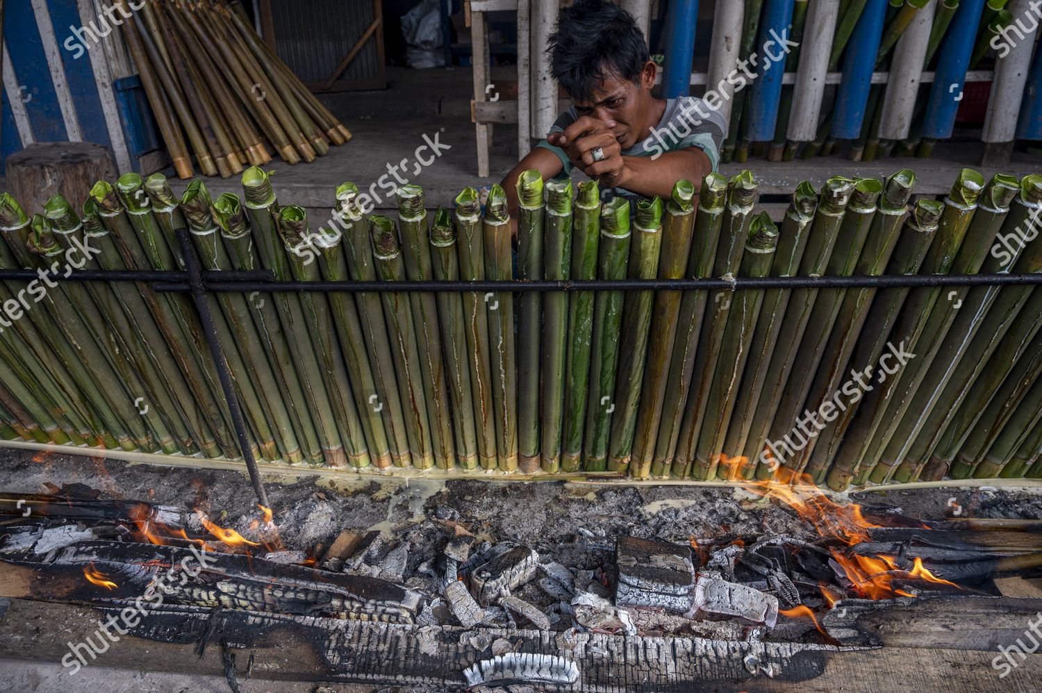 Small Business Actor Burn Bamboo Rice Editorial Stock Photo - Stock ...