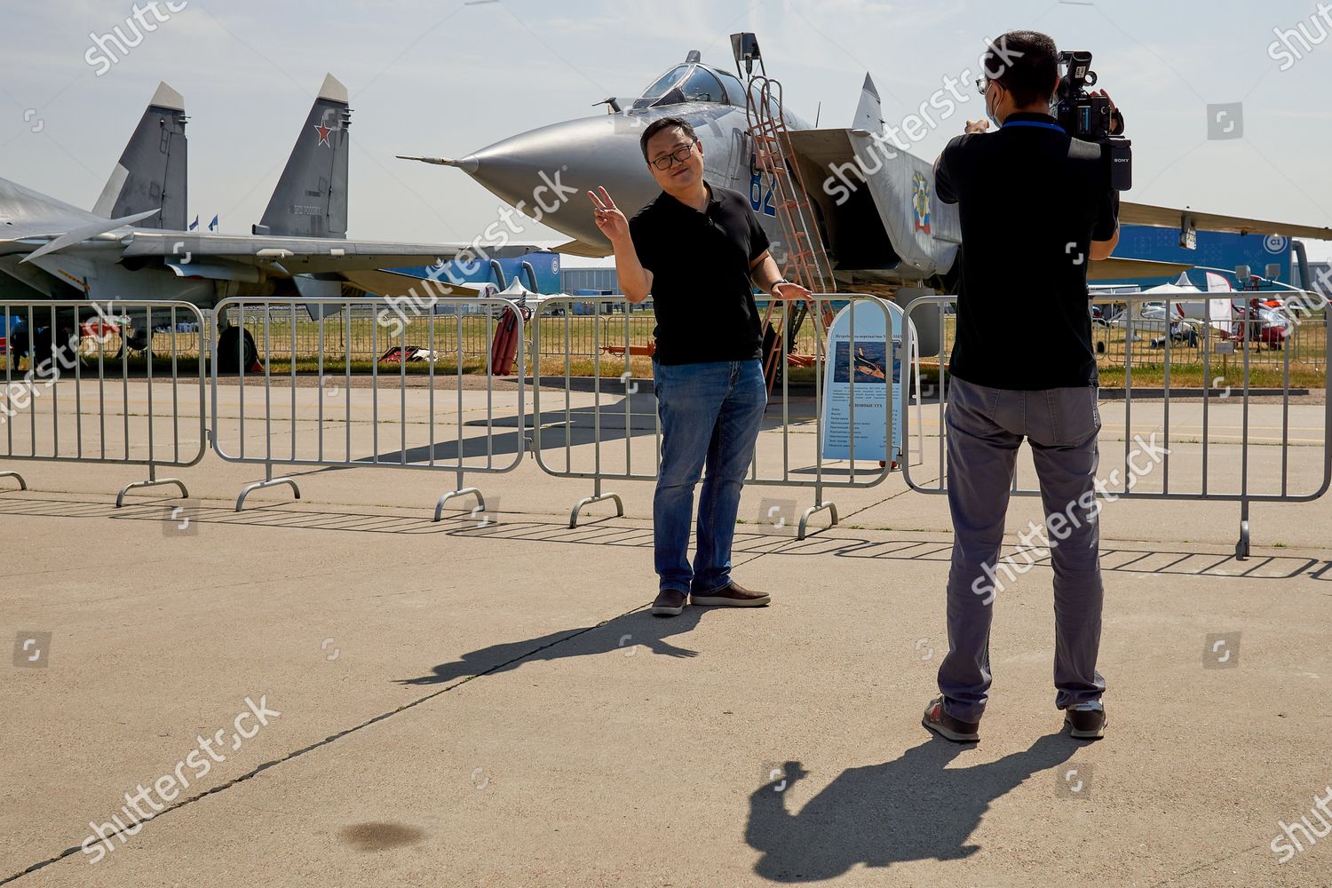 Chinese Cctv Reporter Posing Aircraft Background Editorial Stock Photo ...