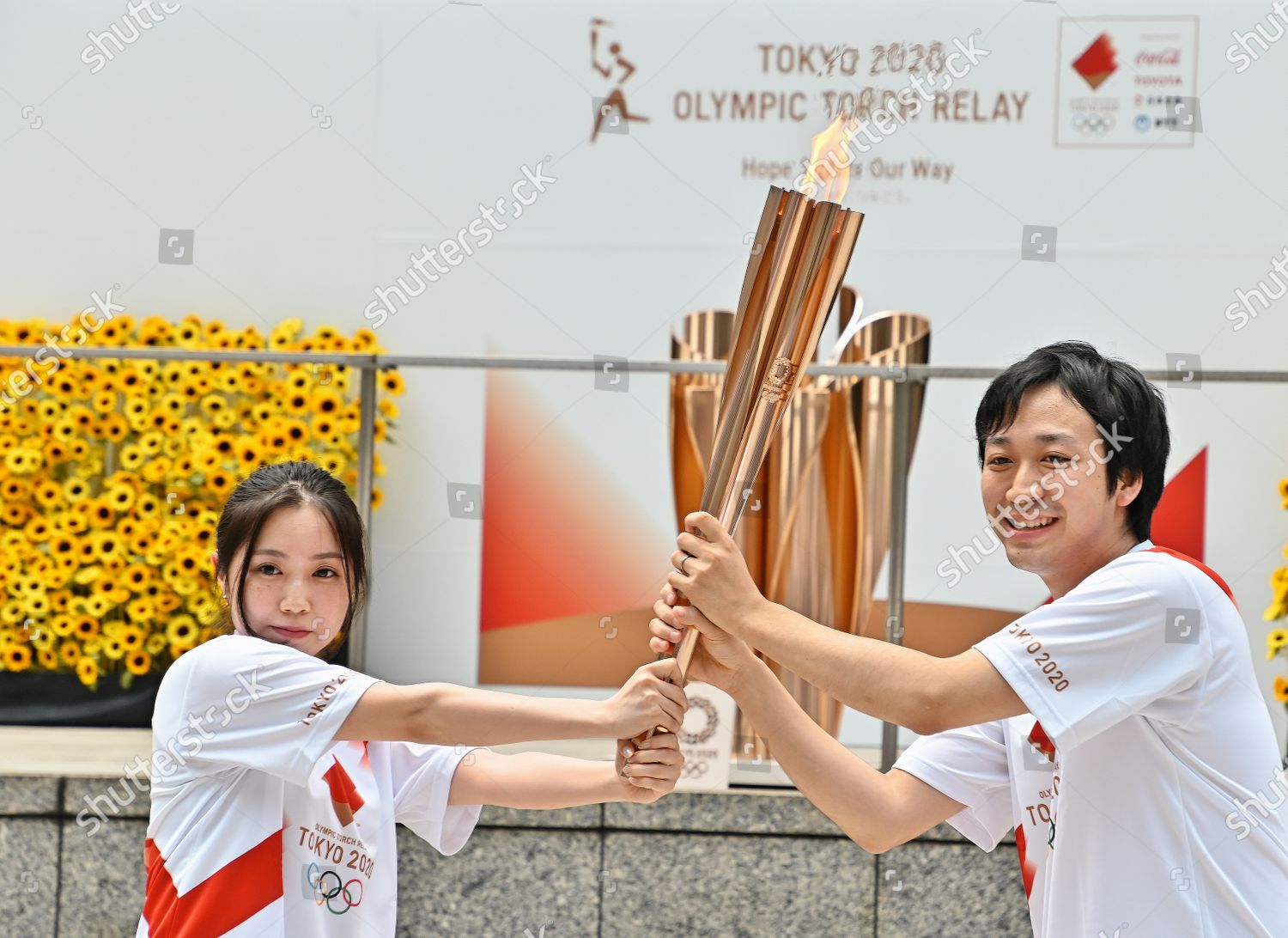 Torchbearers Pose Cameras During Tokyo 2020 Editorial Stock Photo ...