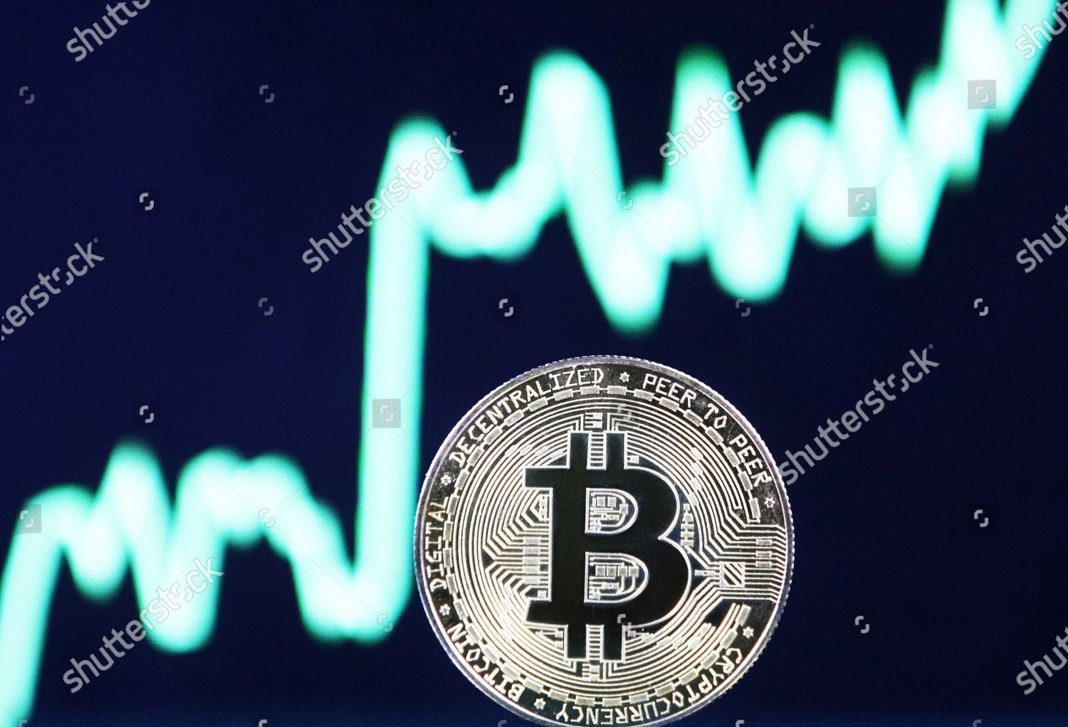 Bitcoin Cryptocurrency Coin Green Line Graph Editorial Stock Photo ...