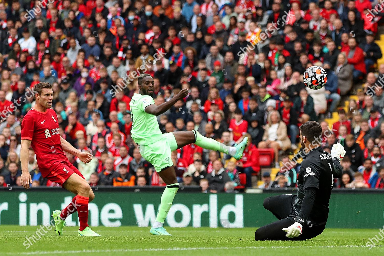 Liverpool Goalkeeper Alisson Becker Saves Shot Editorial Stock Photo ...